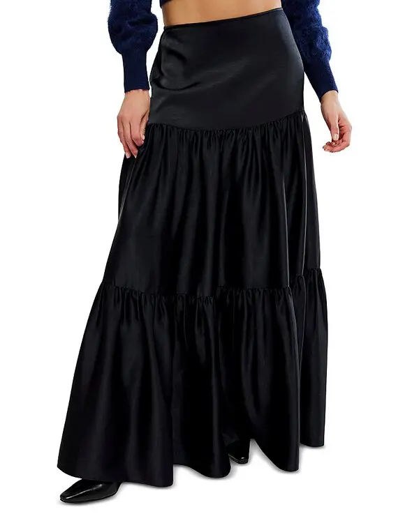 Free People Juliette Tiered Satin Maxi Skirt