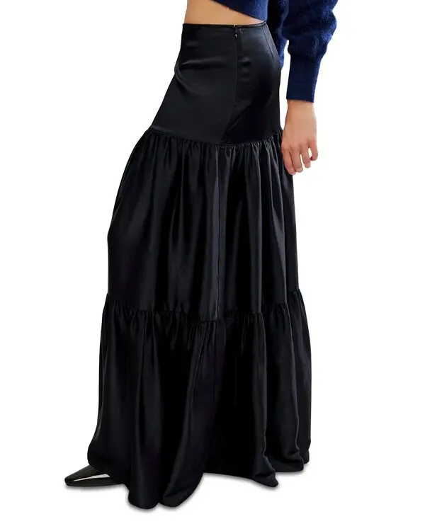 Free People Juliette Tiered Satin Maxi Skirt