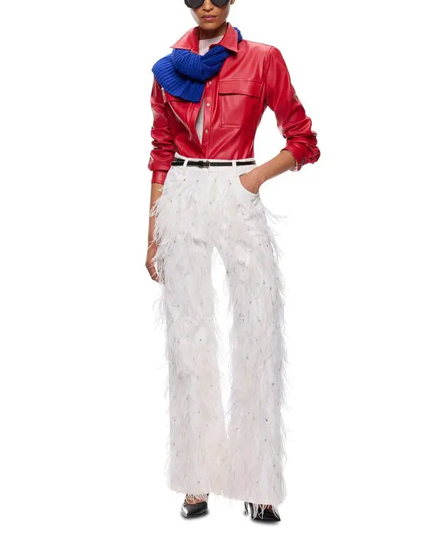Pinko Tigra Cotton Feather Embellished Wide Leg Pants