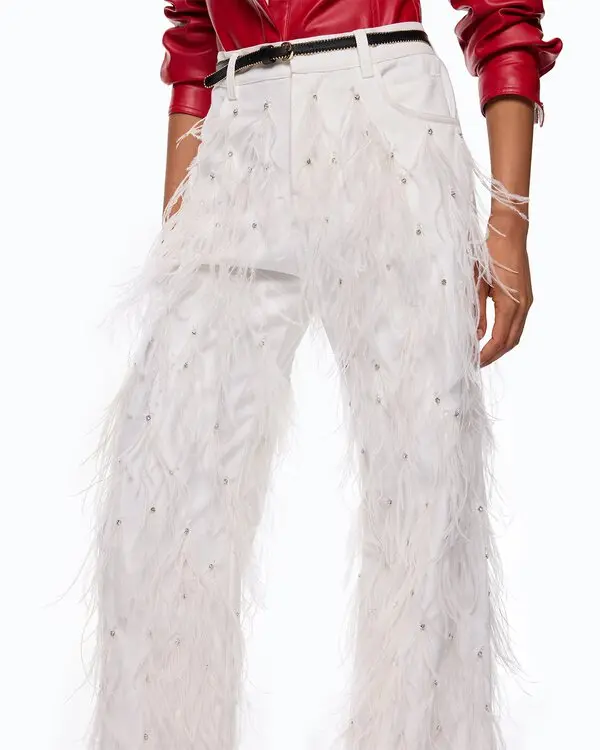 Pinko Tigra Cotton Feather Embellished Wide Leg Pants