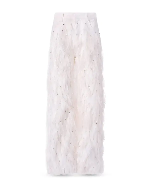 Pinko Tigra Cotton Feather Embellished Wide Leg Pants