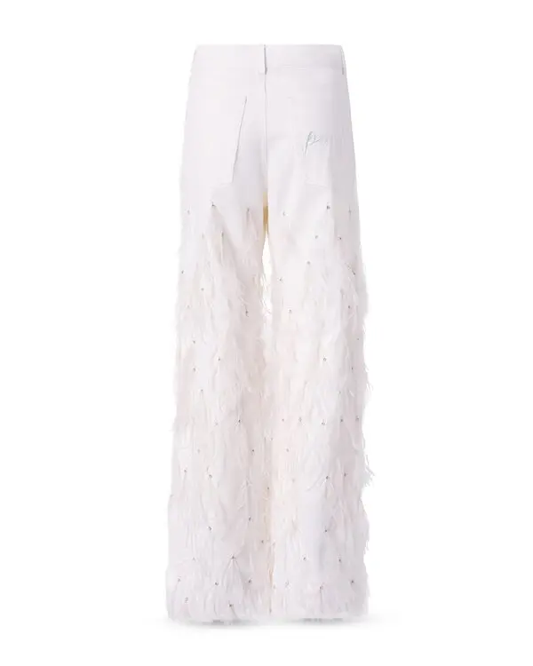 Pinko Tigra Cotton Feather Embellished Wide Leg Pants