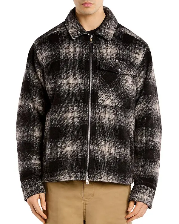 Moncler Point Collar Zip Check Pocket Shirt - Black