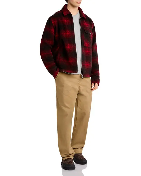 Moncler Point Collar Zip Check Pocket Shirt - Bright Red