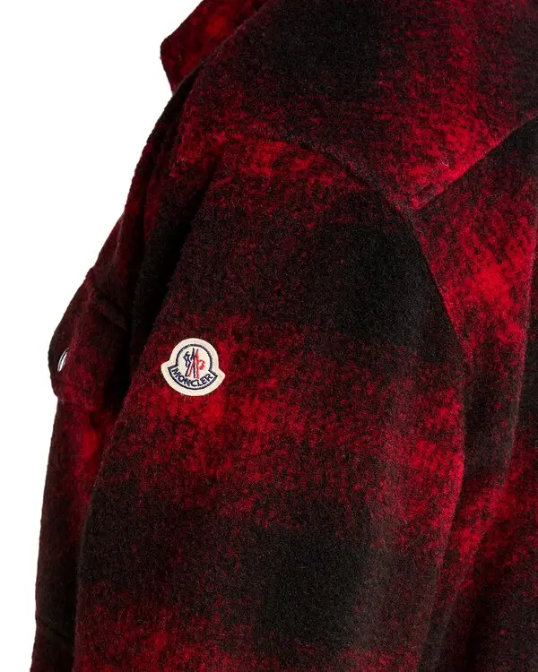 Moncler Point Collar Zip Check Pocket Shirt - Bright Red