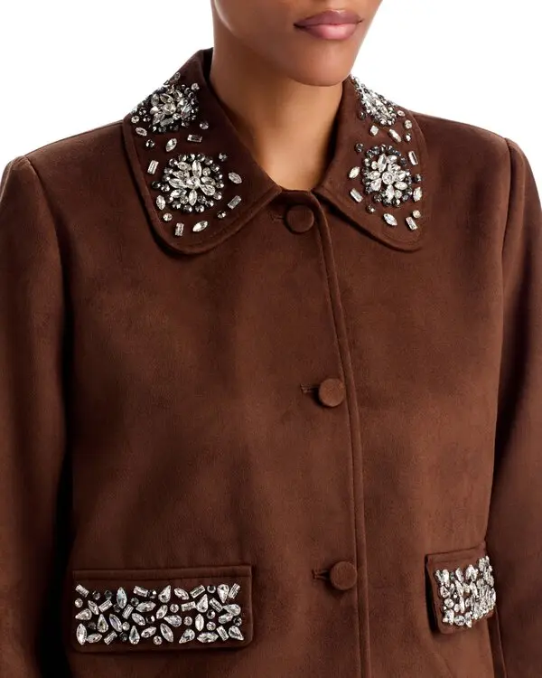 Aqua Embellished Faux Suede Jacket