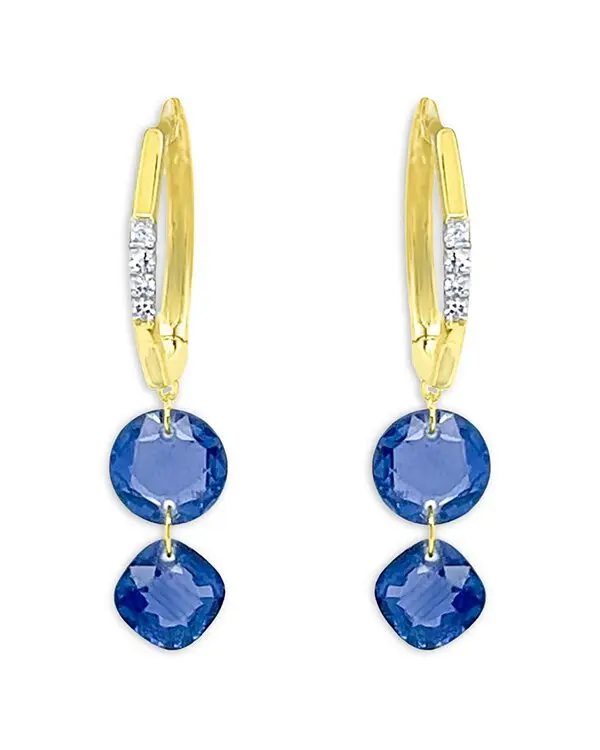 Meira T 14k Yellow Blue Sapphire & Diamond Dangle Hoop Earrings