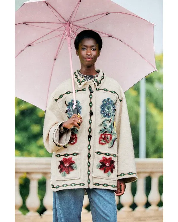 Farm Rio Lunar Boho Cropped Fleece Coat