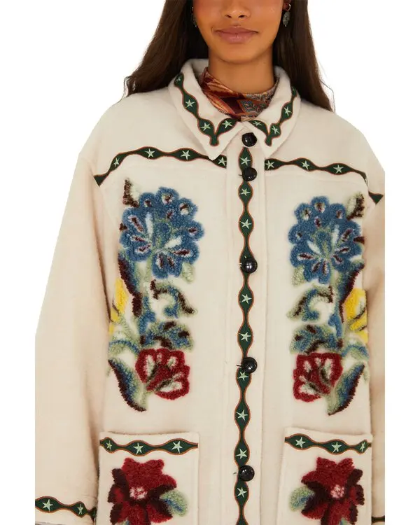 Farm Rio Lunar Boho Cropped Fleece Coat
