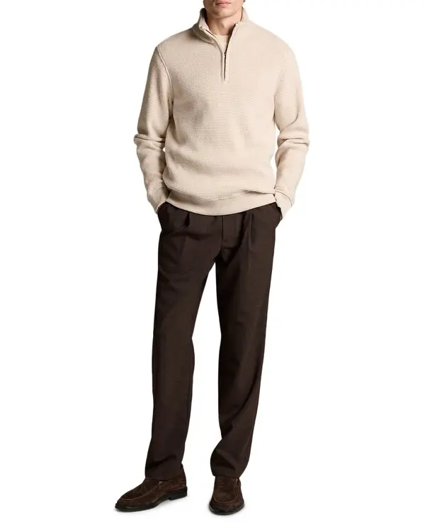 Vince Brushed Waffle Cotton Blend Quarter Zip Sweater