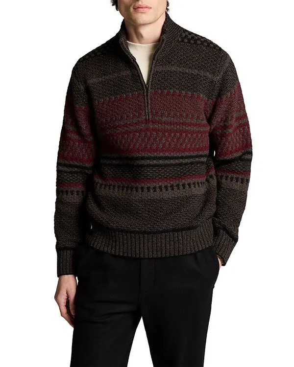 Vince Wool Blend Variegated Jacquard Quarter Zip Sweater