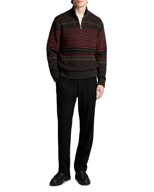 Vince Wool Blend Variegated Jacquard Quarter Zip Sweater