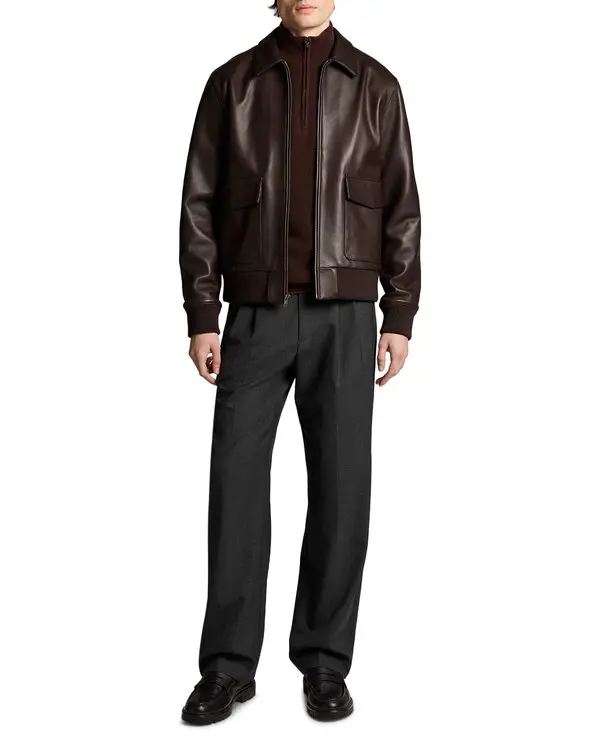 Vince Leather Point Collar Aviator Bomber Jacket