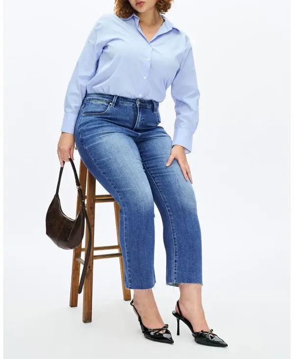 BAYEAS Plus Mid Rise Straight Leg With Raw Hem Denim Jeans