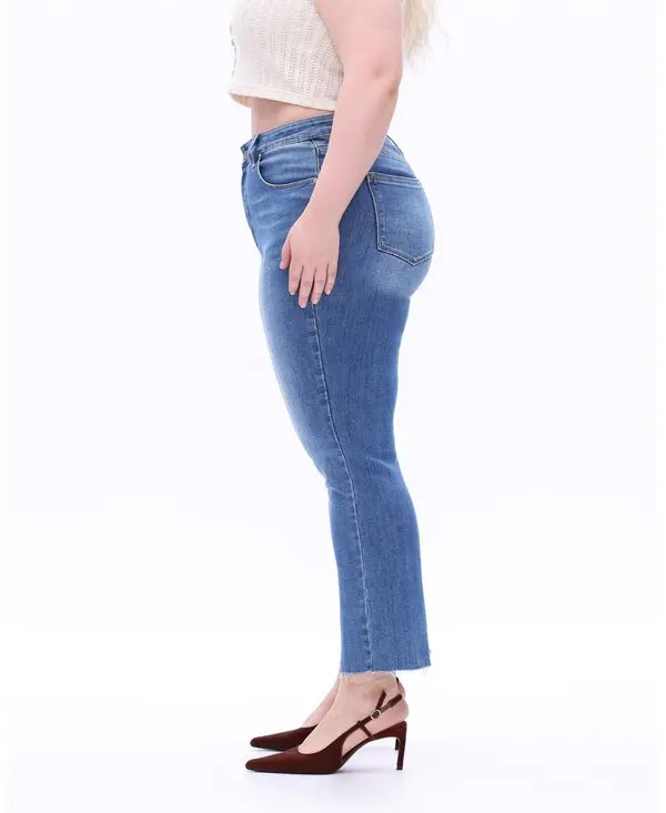 BAYEAS Plus Mid Rise Straight Leg With Raw Hem Denim Jeans