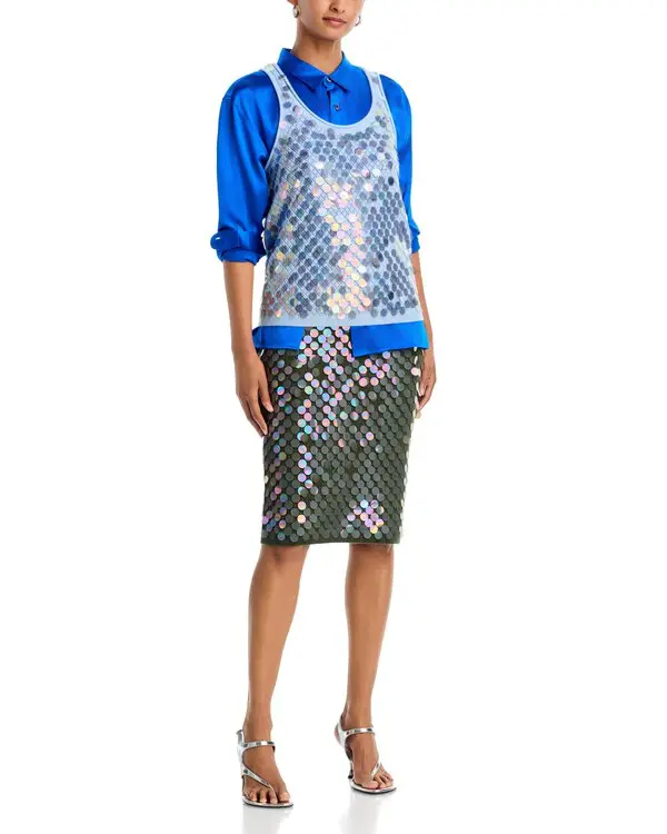ZANKOV Paillette Merino Wool & Cashmere Skirt