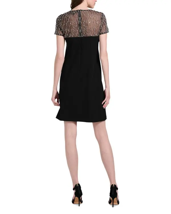 EMILY SHALANT Crystal Illusion Stretch Crepe Mini Dress