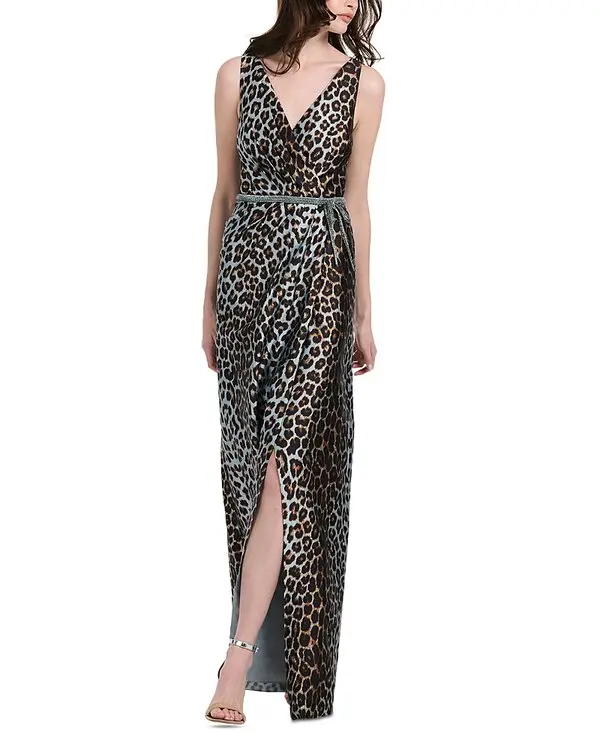 EMILY SHALANT Pleated Rhinestone Waist Gown