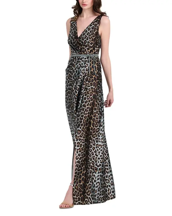 EMILY SHALANT Pleated Rhinestone Waist Gown