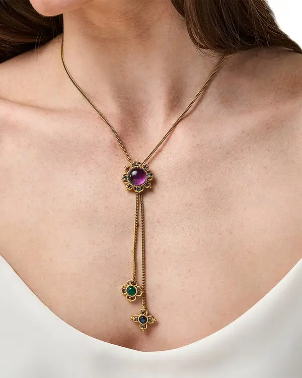 CAPUCINE DE WULF Contessa Gemstone Adjustable Lariat Necklace, 24