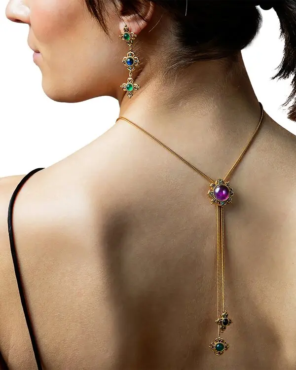 CAPUCINE DE WULF Contessa Gemstone Adjustable Lariat Necklace, 24