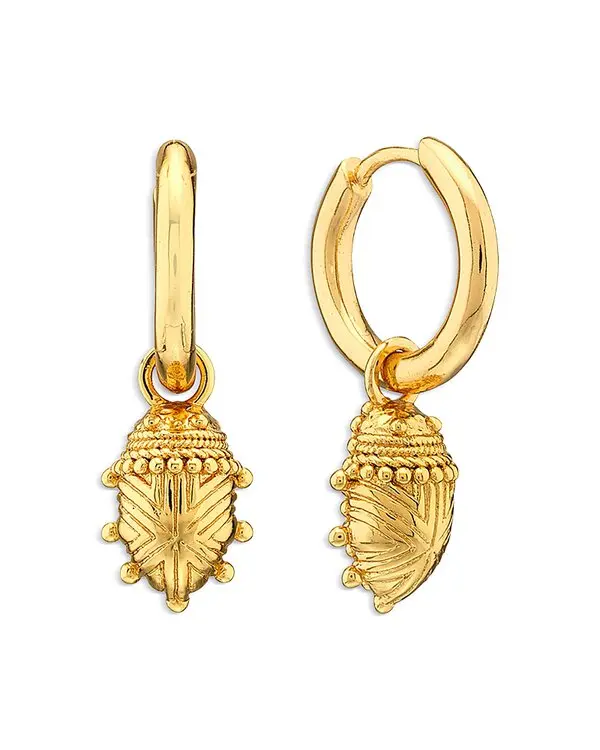 CAPUCINE DE WULF Scarab Charm Huggie Hoop Earrings