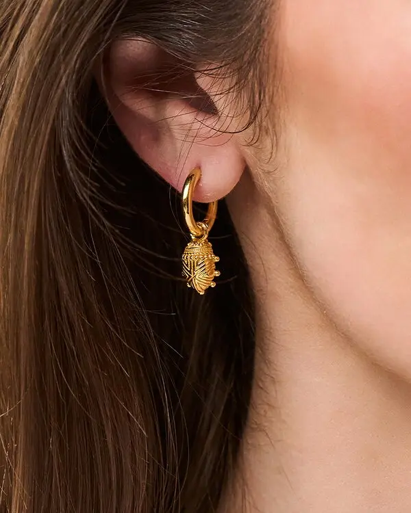 CAPUCINE DE WULF Scarab Charm Huggie Hoop Earrings