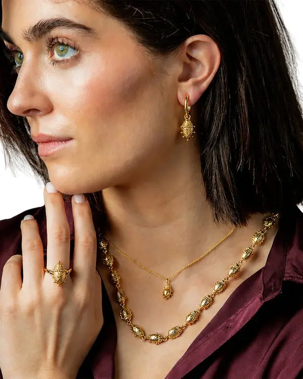 CAPUCINE DE WULF Scarab Charm Huggie Hoop Earrings