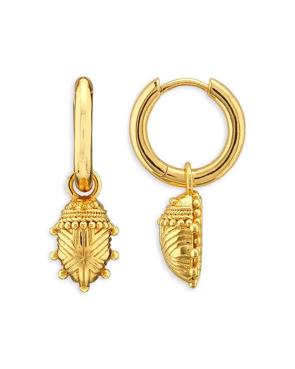 CAPUCINE DE WULF Scarab Charm Huggie Hoop Earrings