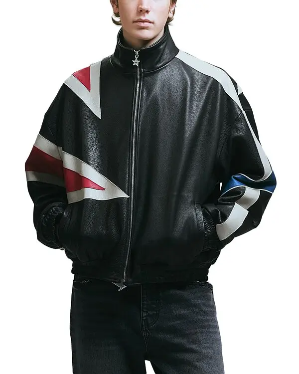 NAHMIAS Loose Fit Mvp Leather Bomber Jacket