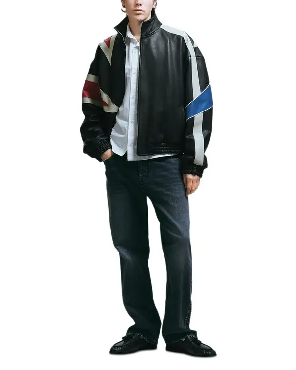 NAHMIAS Loose Fit Mvp Leather Bomber Jacket