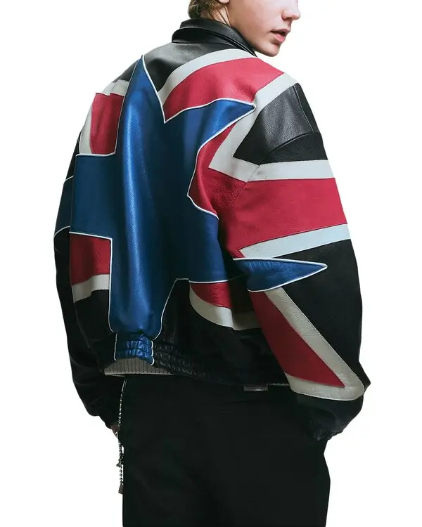 NAHMIAS Loose Fit Mvp Leather Bomber Jacket