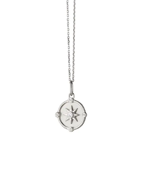 Monica Rich Kosann White Sapphire Mini Adventure Compass Necklace, 18