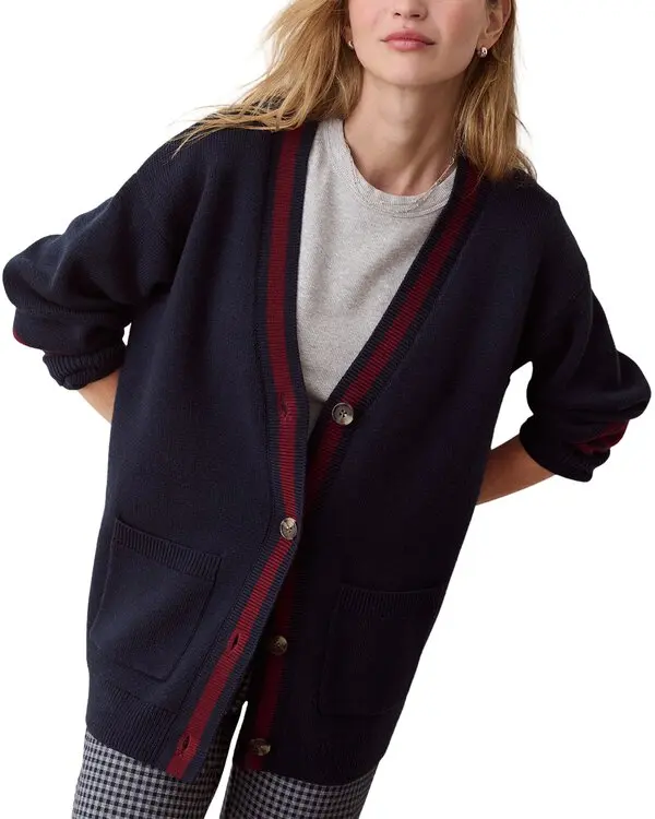 Marine Layer Maggie Varsity Cotton Blend V Neck Cardigan Sweater