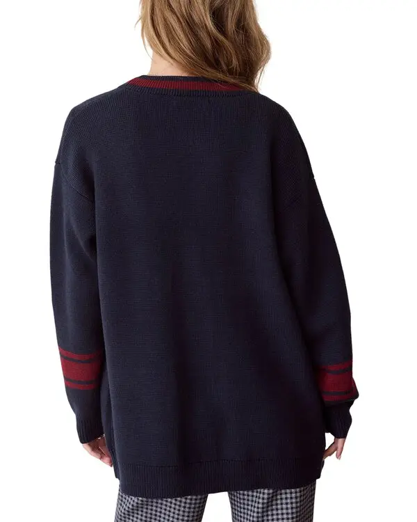 Marine Layer Maggie Varsity Cotton Blend V Neck Cardigan Sweater