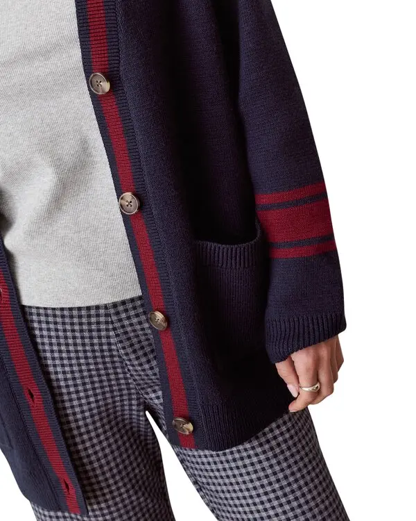 Marine Layer Maggie Varsity Cotton Blend V Neck Cardigan Sweater