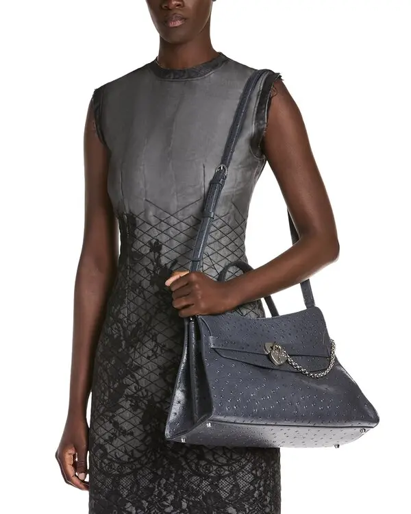 Alexander McQueen Ostrich Embossed Leather Shoulder Bag