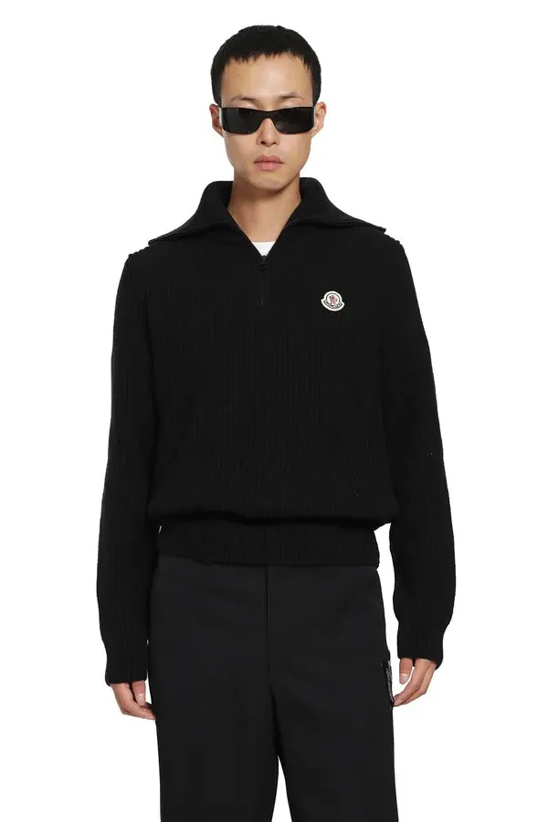 Moncler Logo Rib Turtleneck Sweater - Black