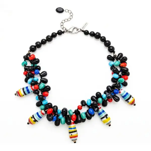 JAREDJAMIN Candy Dandy Onyx & Vintage Glass Statement Necklace