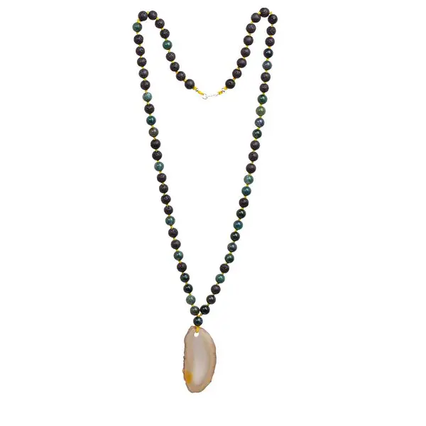 AMONTA Grey / Silver Earthlight Agate, Moss Agate And Lava Necklace - Grey/silver