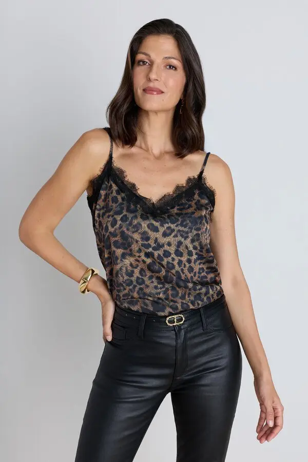 THE NOLI SHOP Galia Silk Lace Cami - Leopard