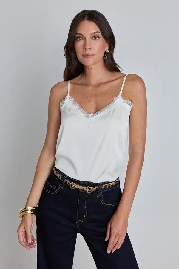THE NOLI SHOP Galia Silk Lace Cami - Pearl