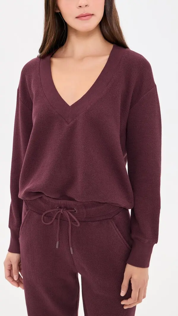 NEGATIVE Waffle Knit Deep V Pullover