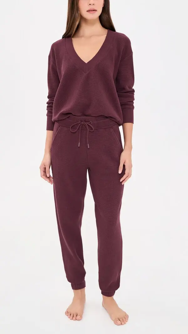 NEGATIVE Waffle Knit Deep V Pullover