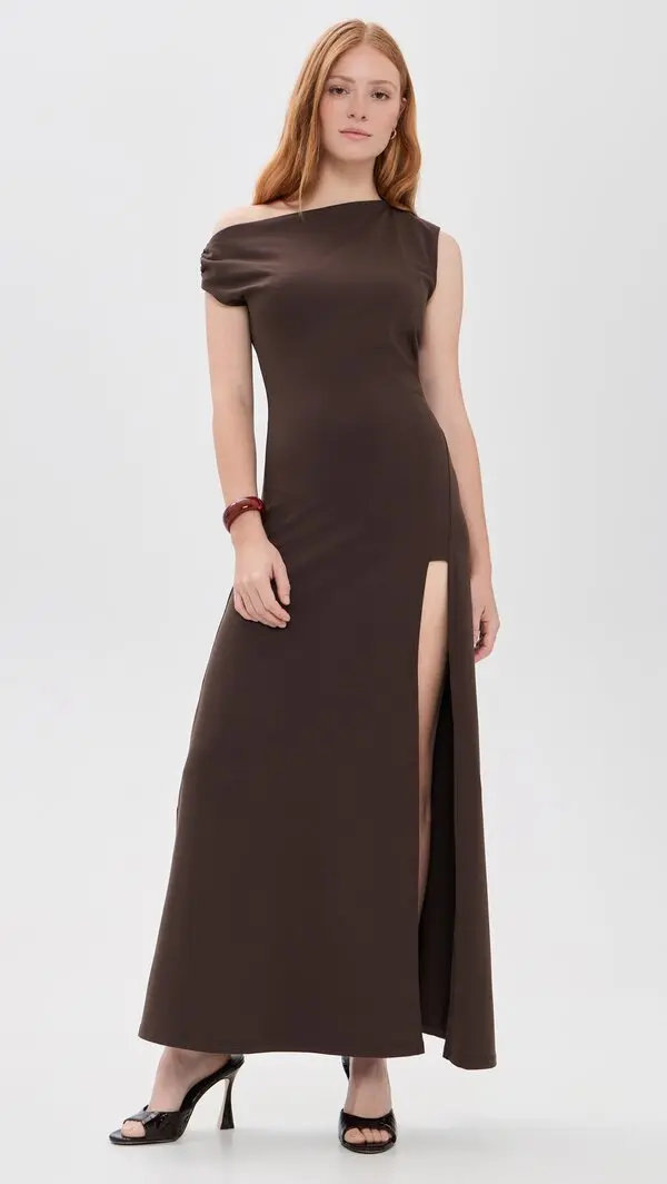 Susana Monaco Shoulder Gathered Slit Front Dress