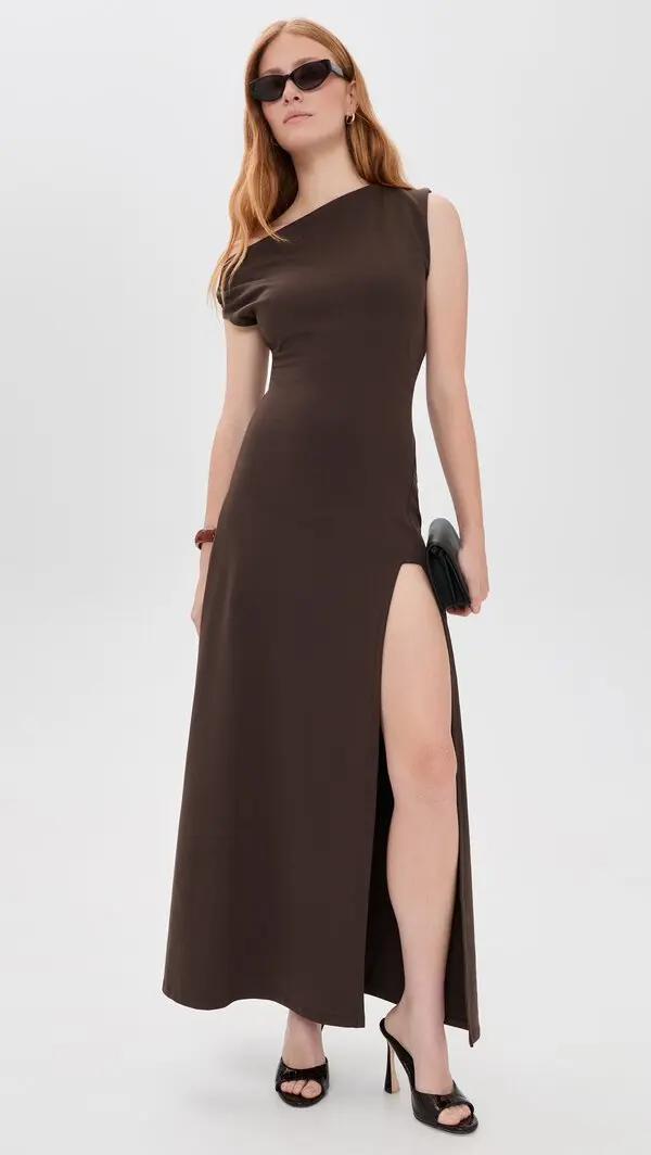Susana Monaco Shoulder Gathered Slit Front Dress
