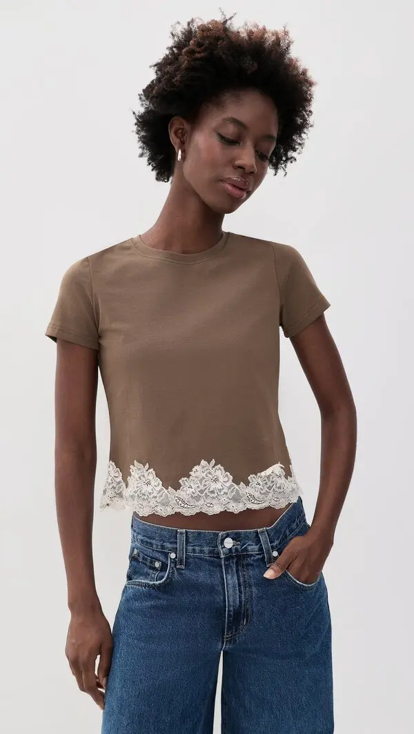BAILEY ROSE Lace Trim Tee