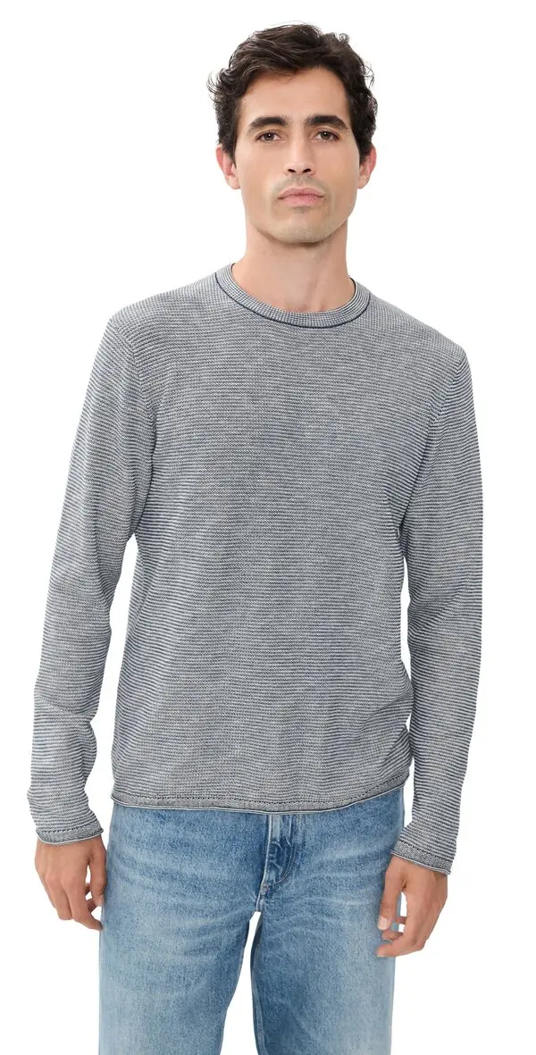 Billy Reid Tuck Stripe Crew Sweater - Dark Denim