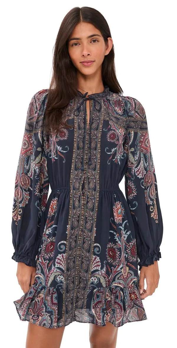 Sea Hyacinth Print Mini Dress - Navy