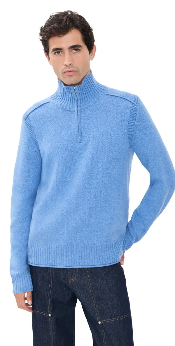Guest In Residence Half Zip Cashmere Turtleneck Sweater - Delft Blue
